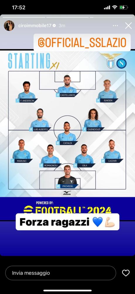 Lazio, Immobile carica i compagni su Instagram: "Forza ragazzi"